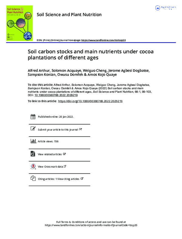 (PDF) Soil carbon stocks and main nutrients under cocoa plantations of different ages