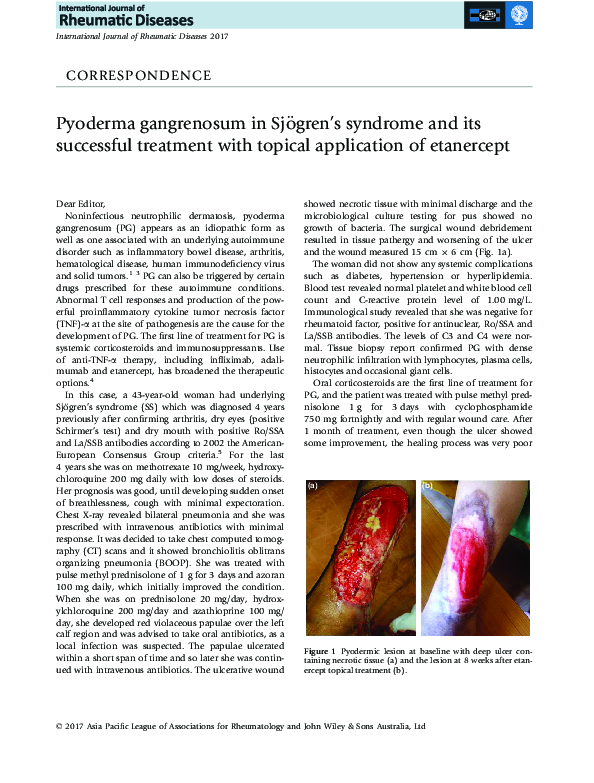 (PDF) Pyoderma gangrenosum in Sjögren's syndrome and its successful ...