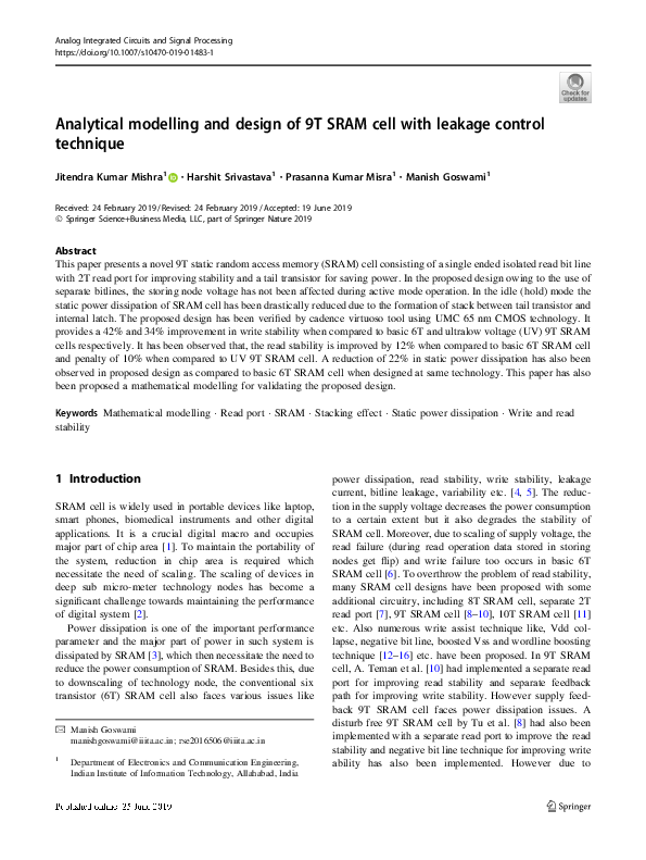 (PDF) Analytical modelling and design of 9T SRAM cell with leakage control technique