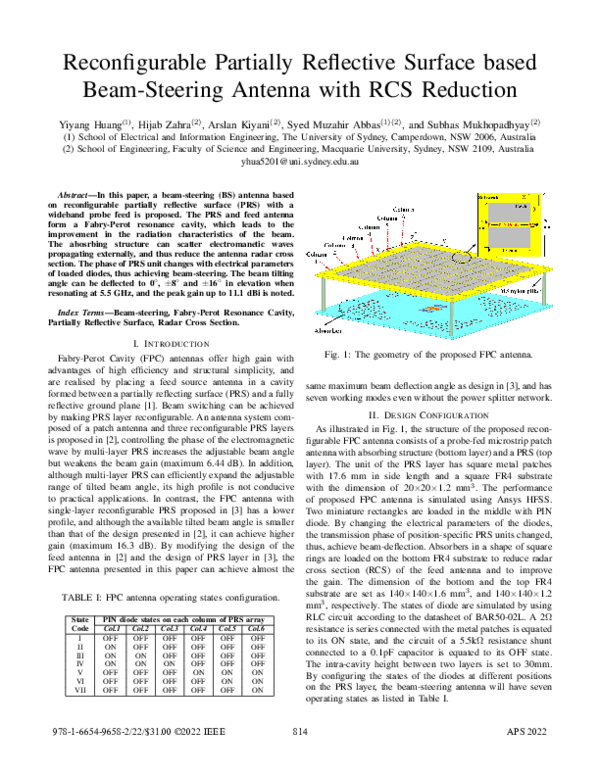 (PDF) Reconfigurable Partially Reflective Surface based Beam-Steering Antenna with RCS Reduction
