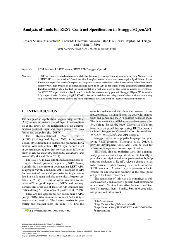 (PDF) Analysis of Tools for REST Contract Specification in Swagger/OpenAPI