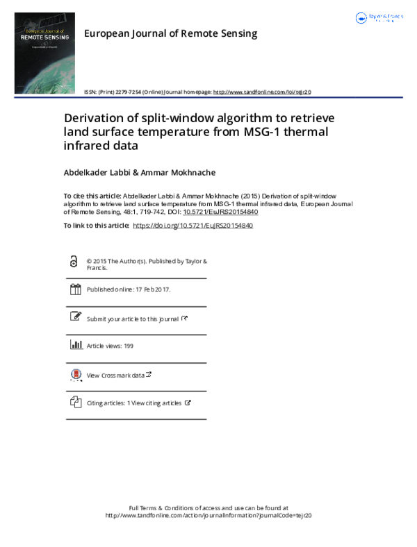 (PDF) Derivation of split-window algorithm to retrieve land surface temperature from MSG-1 ...