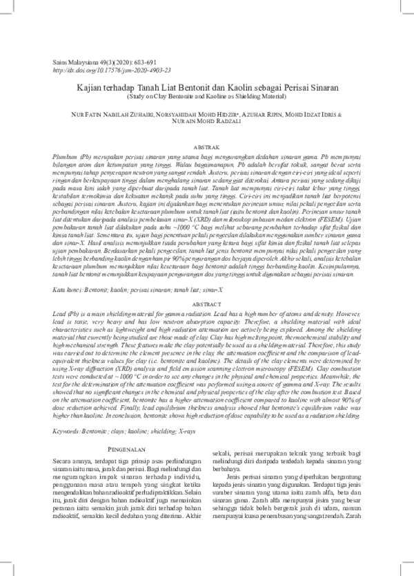 (PDF) Kajian Terhadap Tanah Liat Bentonit dan Kaolin sebagai Perisai ...