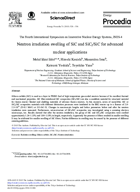 (PDF) Neutron Irradiation Swelling of SiC and SiCf/SiC for Advanced ...
