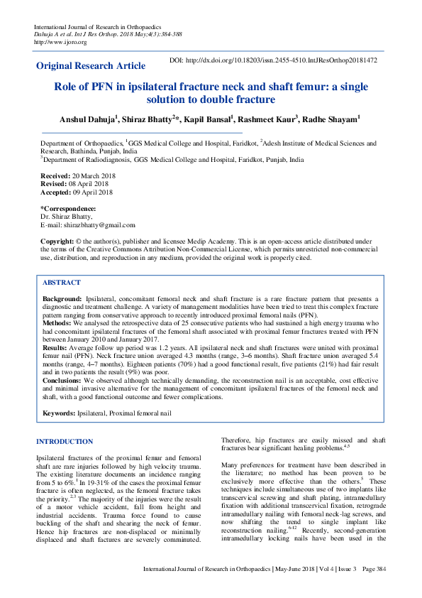 (PDF) Role of PFN in ipsilateral fracture neck and shaft femur: a ...
