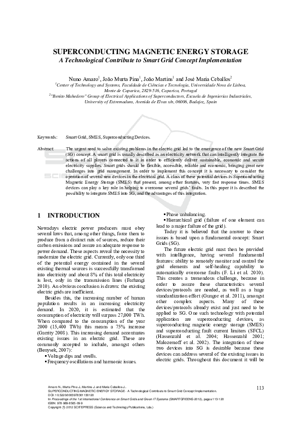 Pdf Superconducting Magnetic Energy Storage A Technological Contribute To Smart Grid Concept
