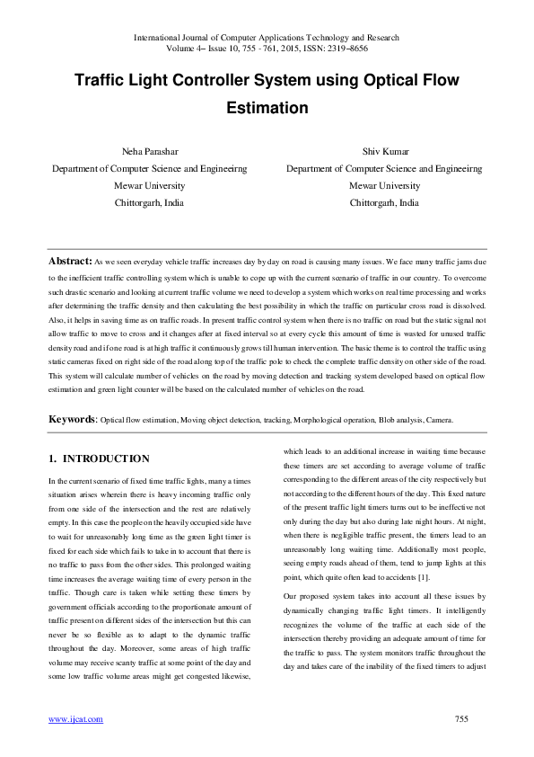 (PDF) Traffic Light Controller System using Optical Flow Estimation