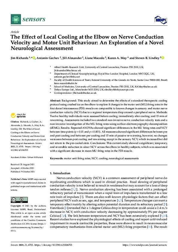 (PDF) The Effect of Local Cooling at the Elbow on Nerve Conduction ...