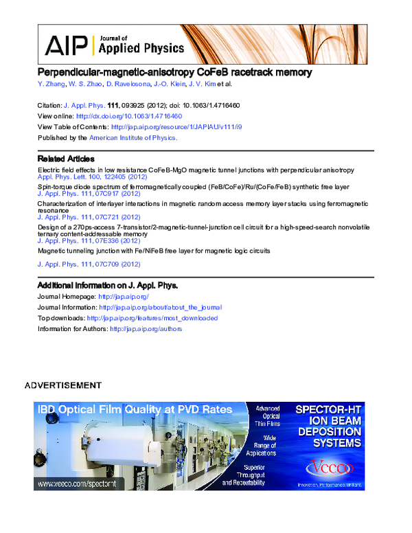 (PDF) Perpendicular-magnetic-anisotropy CoFeB racetrack memory