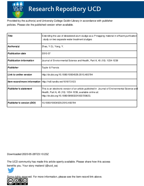 (PDF) Extending the use of dewatered alum sludge as a P-trapping ...