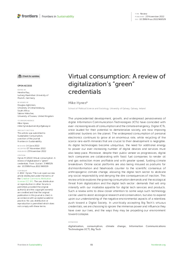 (PDF) Virtual consumption: A review of digitalization's "green" credentials