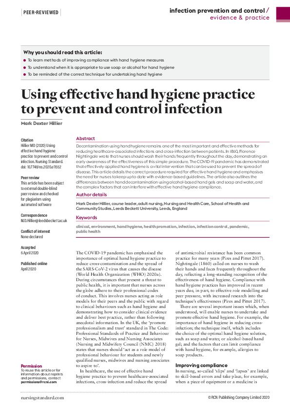 (PDF) Using effective hand hygiene practice to prevent and control ...