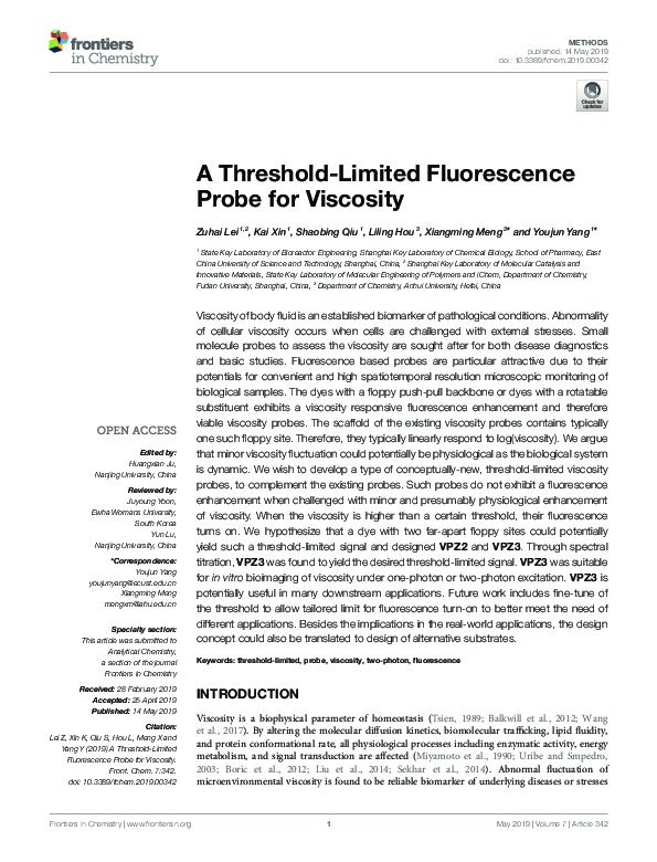 (PDF) Threshold-Limited Fluorescence Viscosity Probe