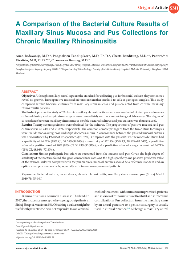 (PDF) A Comparison of the Bacterial Culture Results of Maxillary Sinus ...