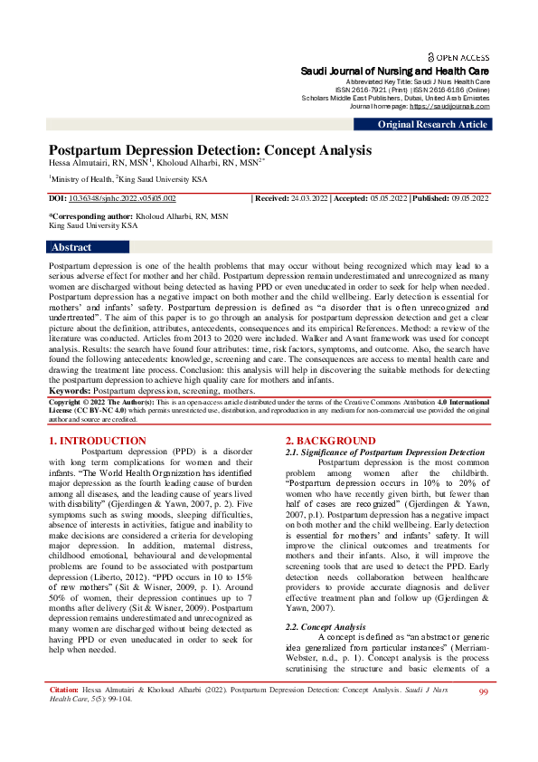 (PDF) Postpartum Depression Detection: Concept Analysis