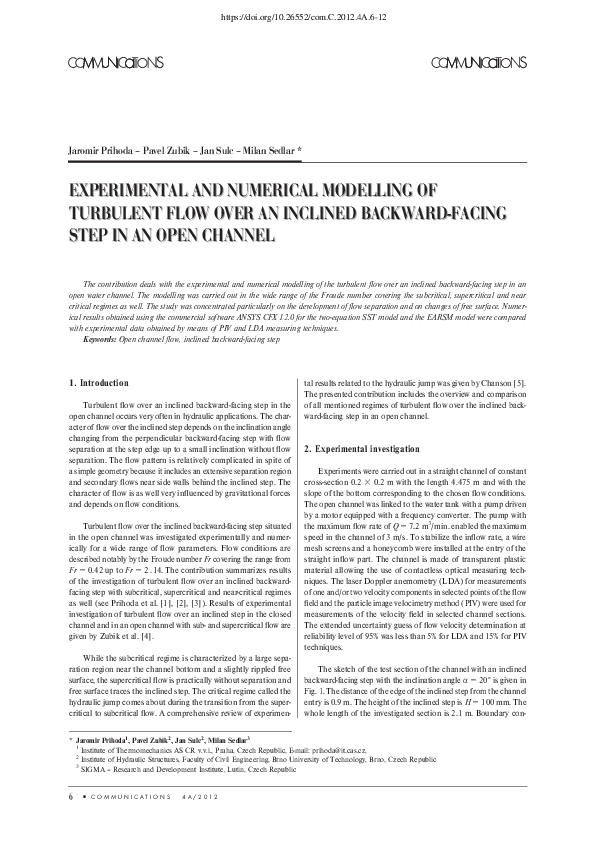 Pdf Experimental And Numerical Modelling Of Turbulent Flow Over An Inclined Backward Facing