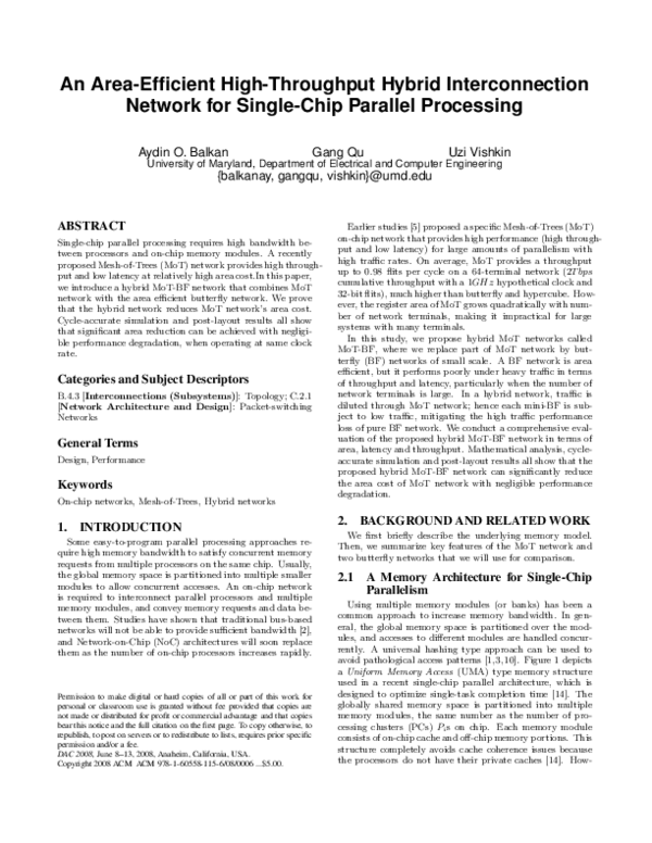 (PDF) An area-efficient high-throughput hybrid interconnection network for single-chip parallel ...