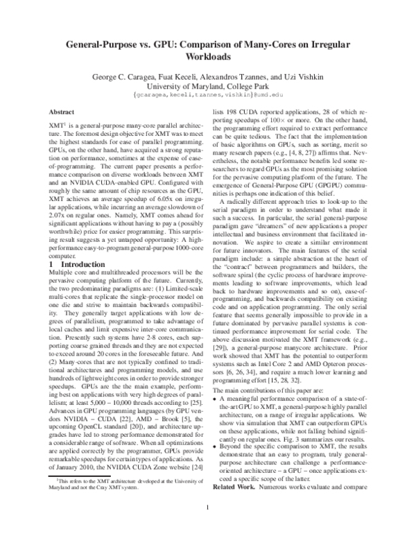(PDF) General-purpose vs. gpu: Comparison of many-cores on irregular workloads