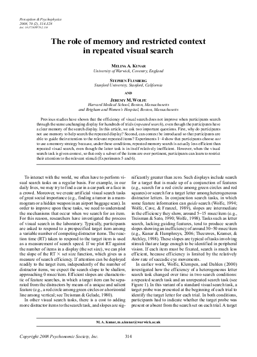 (PDF) The role of memory and restricted context in repeated visual search