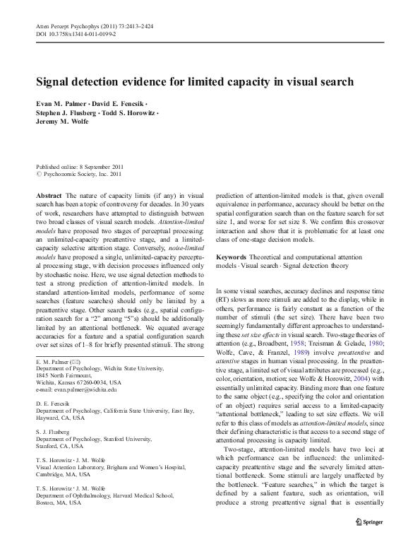 (PDF) Signal detection evidence for limited capacity in visual search