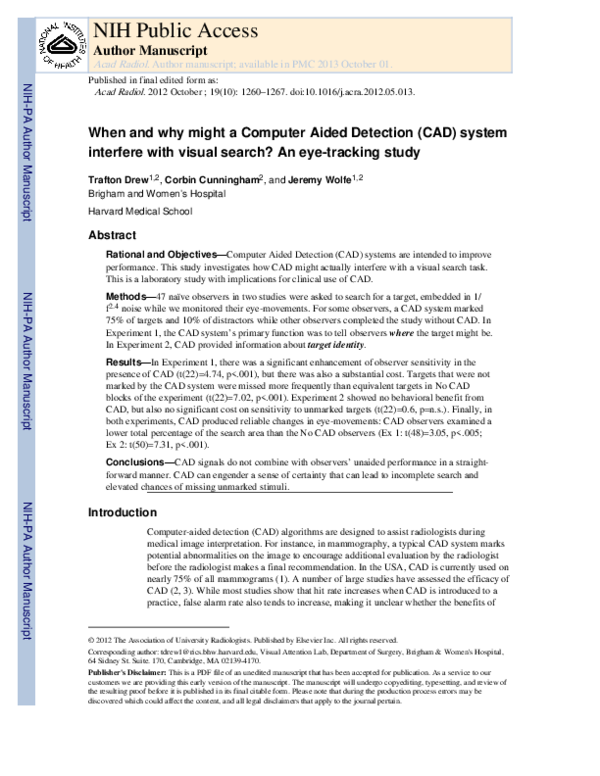 Pdf When And Why Might A Computer Aided Detection Cad System Interfere With Visual Search