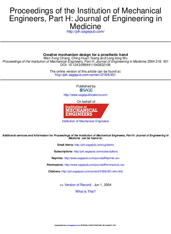 (PDF) Creative mechanism design for a prosthetic hand