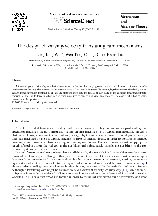(PDF) The design of varying-velocity translating cam mechanisms