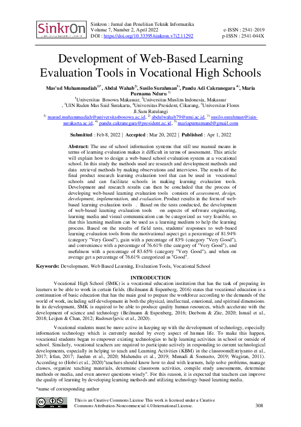 (PDF) Development Of Web-Based Learning Evaluation Tools in Vocational ...