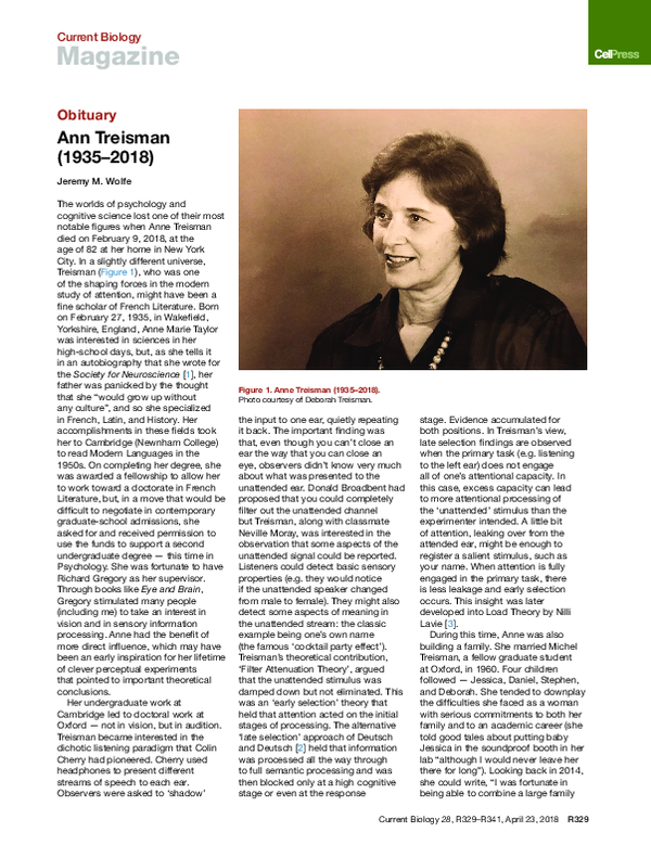 (PDF) Ann Treisman (1935–2018)