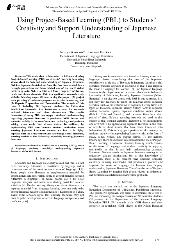 (PDF) Using Project-Based Learning (PBL) to Students’ Creativity and Support Understanding of ...