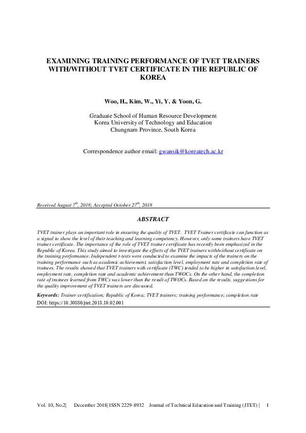 (PDF) Examining Training Performance of Tvet Trainers With/Without Tvet ...