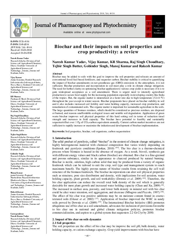 (PDF) Biochar and their impacts on soil properties and crop productivity: a review | Gobinder ...