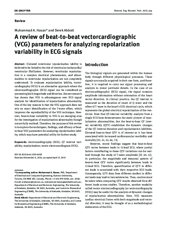 (PDF) A review of beat-to-beat vectorcardiographic (VCG) parameters for ...