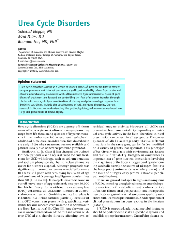 (PDF) Urea cycle disorders