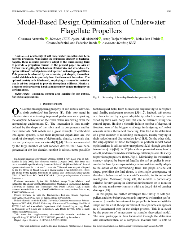(PDF) Model-Based Design Optimization of Underwater Flagellate Propellers