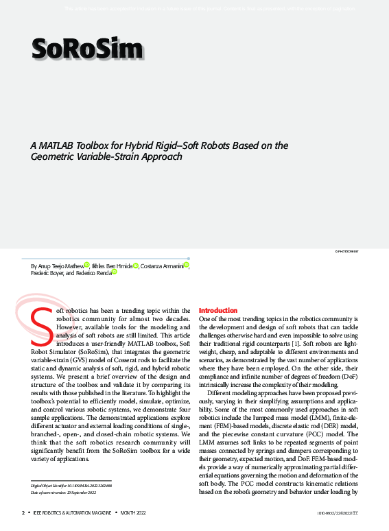 Pdf Sorosim A Matlab Toolbox For Hybrid Rigid Soft Robots Based On The Geometric Variable