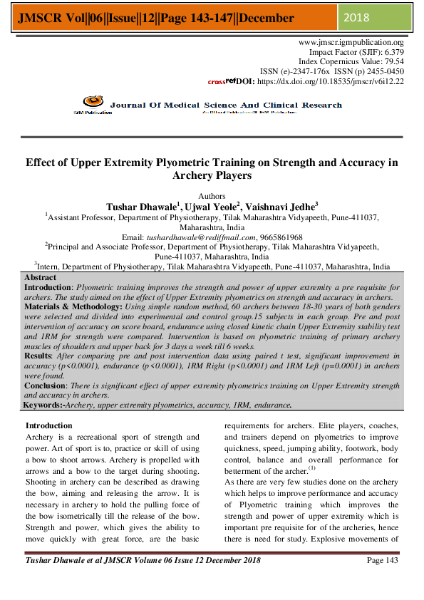 (PDF) Effect of Upper Extremity Plyometric Training on Strength and ...