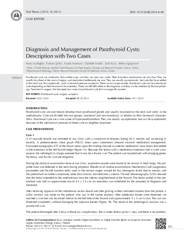 (PDF) Diagnosis and Management of Parathyroid Cysts: Description with ...