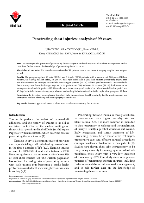 (PDF) Penetrating chest injuries in children: A review of 94 cases ...