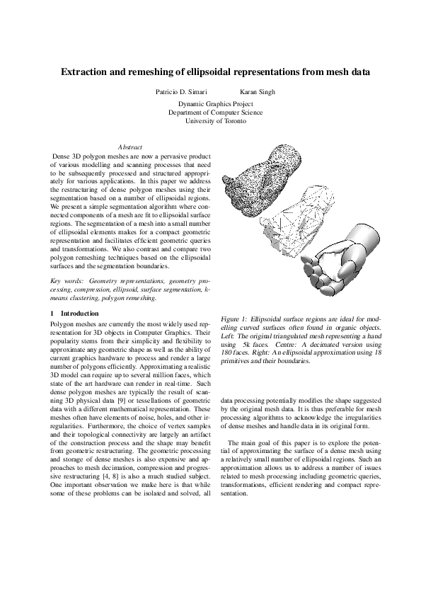 (PDF) Extraction and remeshing of ellipsoidal representations from mesh data