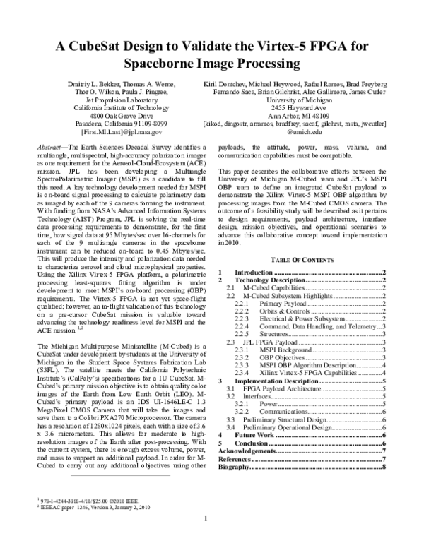 (PDF) A CubeSat design to validate the Virtex-5 FPGA for spaceborne image processing