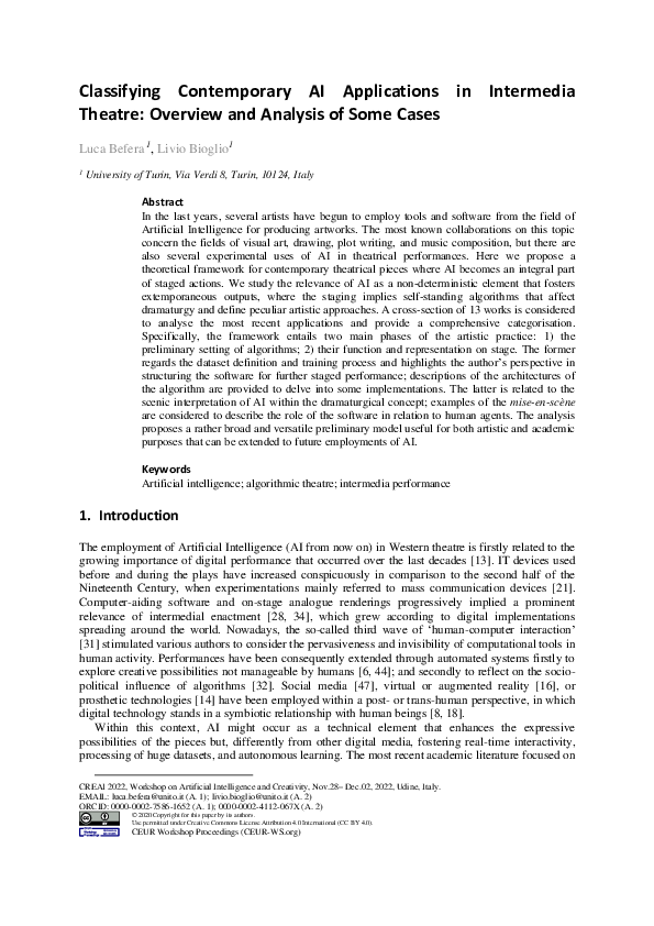 (PDF) Classifying Contemporary AI Applications in Intermedia Theatre: Overview and Analysis of ...