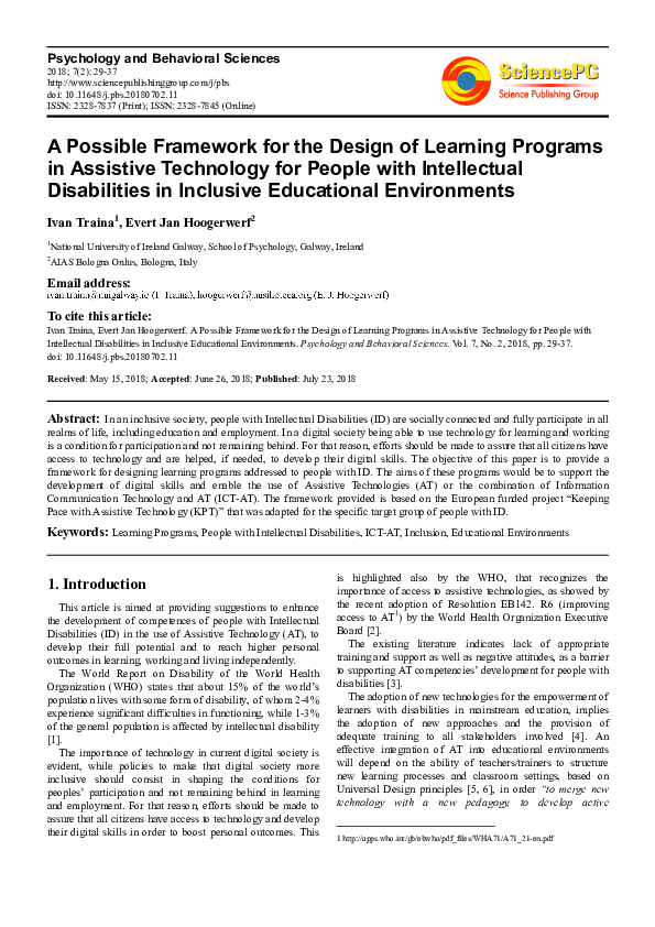 (PDF) A Possible Framework for the Design of Learning Programs in ...