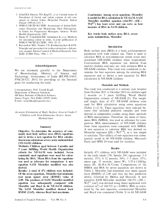 (PDF) Accurate Estimation of Body Surface Area in Under-5 Children with ...