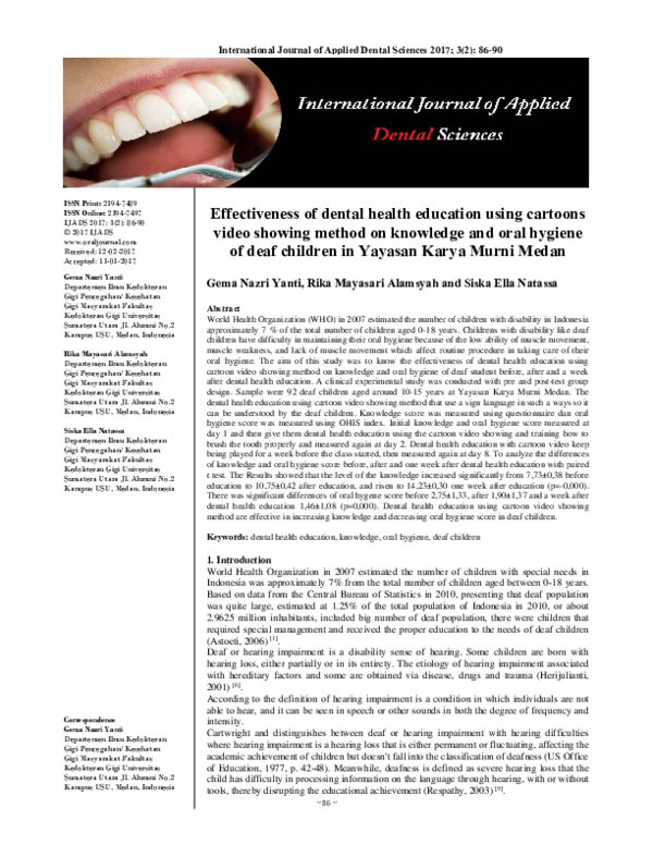 (PDF) Effectiveness of Dental Health Education Using Cartoons Video Showing Method on Knowledge ...