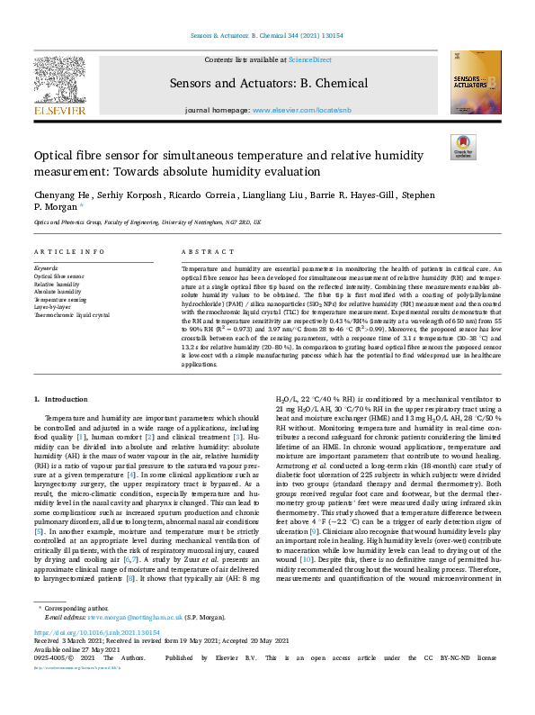 (PDF) Optical fibre sensor for simultaneous temperature and relative humidity measurement ...
