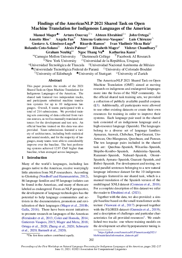 (PDF) Findings of the AmericasNLP 2021 Shared Task on Open Machine ...
