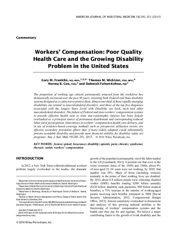 (PDF) Workers' compensation: Poor quality health care and the growing ...