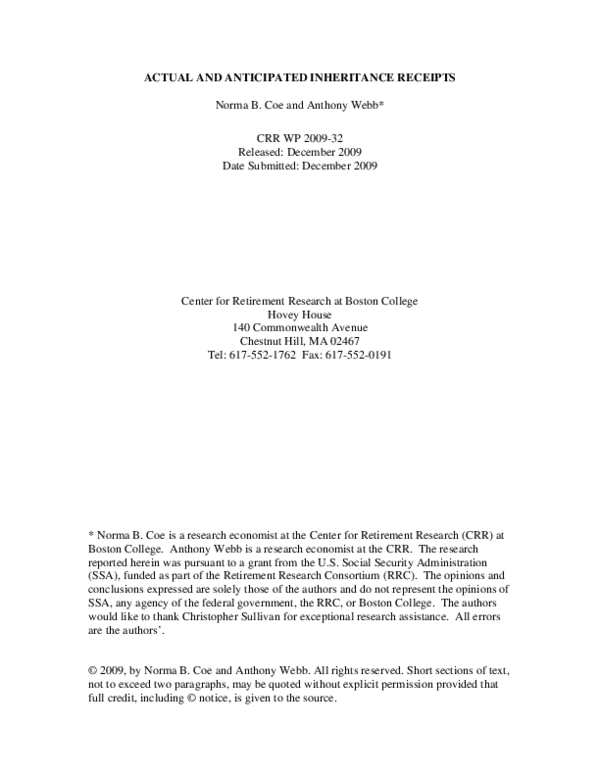 (PDF) Actual and Anticipated Inheritance Receipts