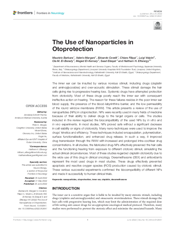 (PDF) The Use of Nanoparticles in Otoprotection